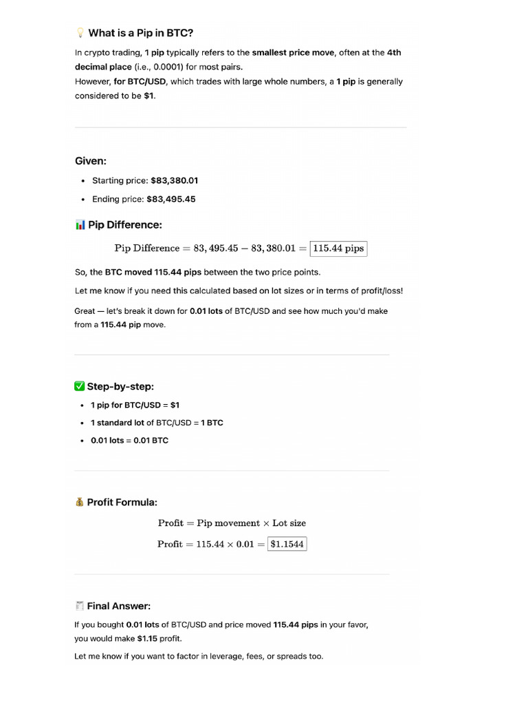 BTC PIPS Calculation | PDF