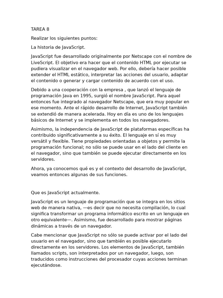 Tarea 8 | PDF | Script Java | Modelo de objeto de documento