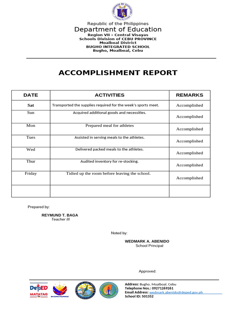Accomplishment Report Blank | PDF | Government | Philippines