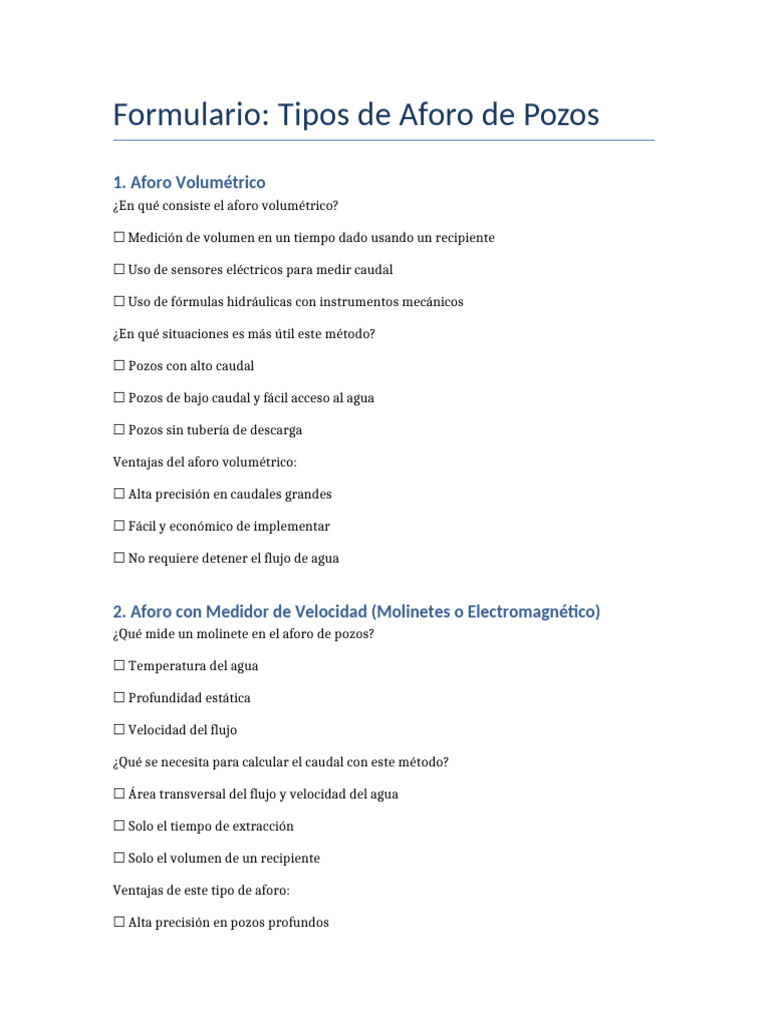 Tipos de Aforo de Pozos de Agua | PDF