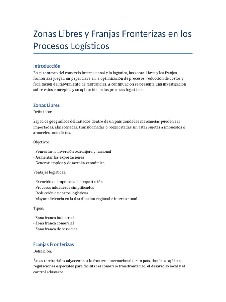 Zonas Libres y Franjas Fronterizas Logísticas | PDF