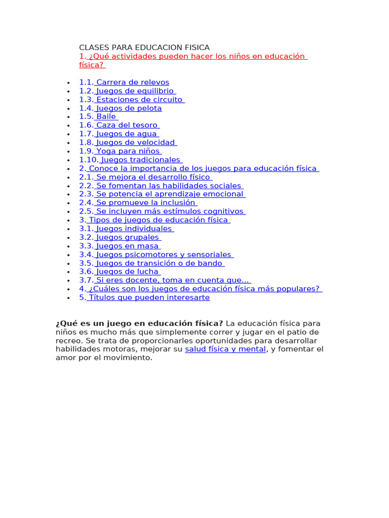 Clases para Educacion Fisica | PDF | Las emociones | Educación Física