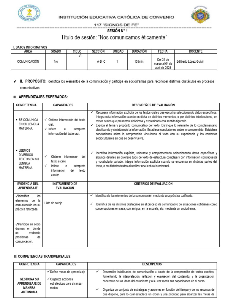 La Comunicación 1ro | PDF | Comunicación | Aprendizaje