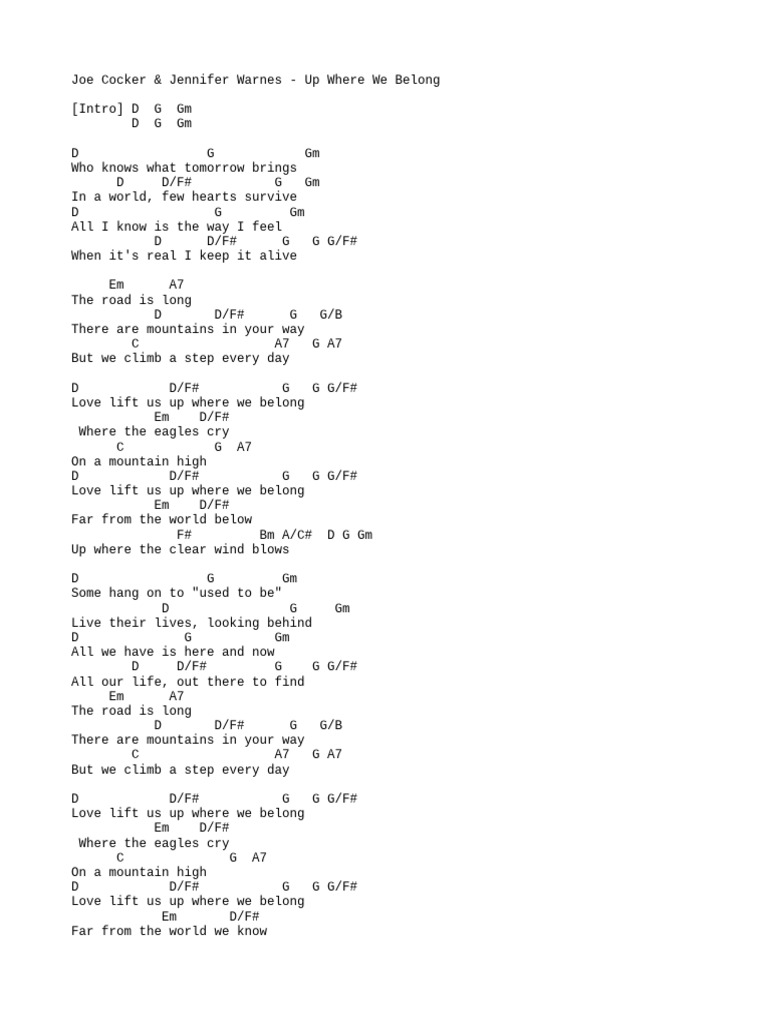Joe Cocker & Jennifer Warnes - Up Where We Belong | PDF