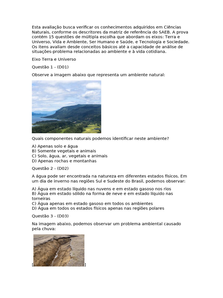 Prova Simulado Saeb Ciencias | PDF | Desperdício | Vertebrados