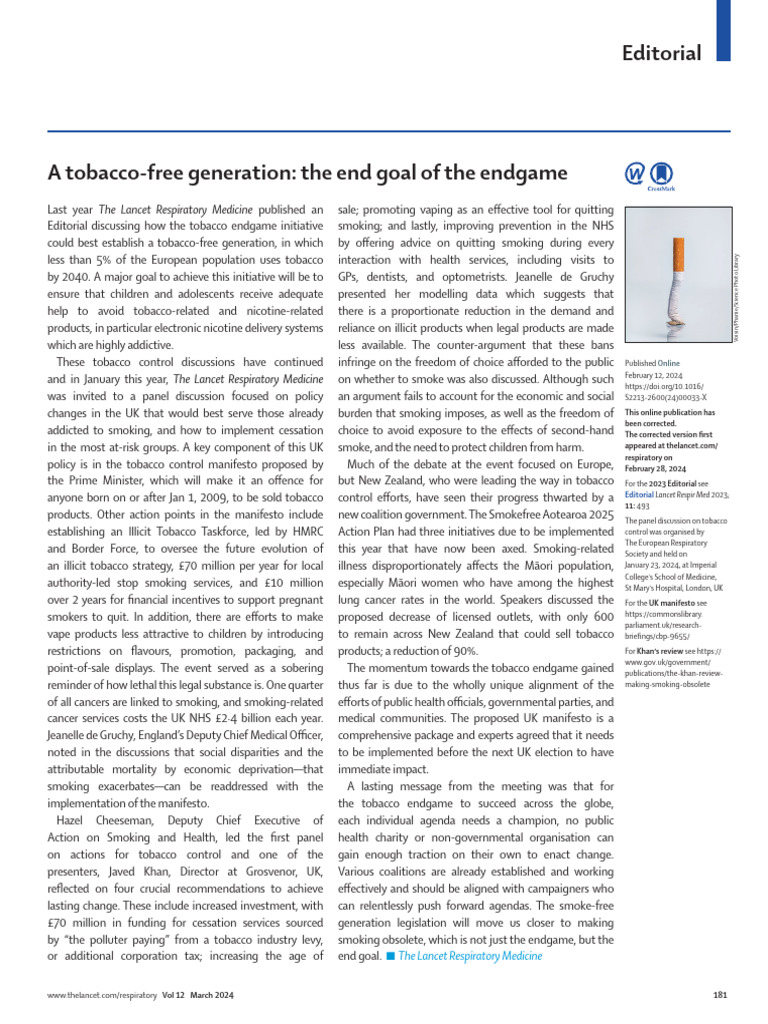 A Tobacco Free Generation The End Goal of The End | PDF | Tobacco ...