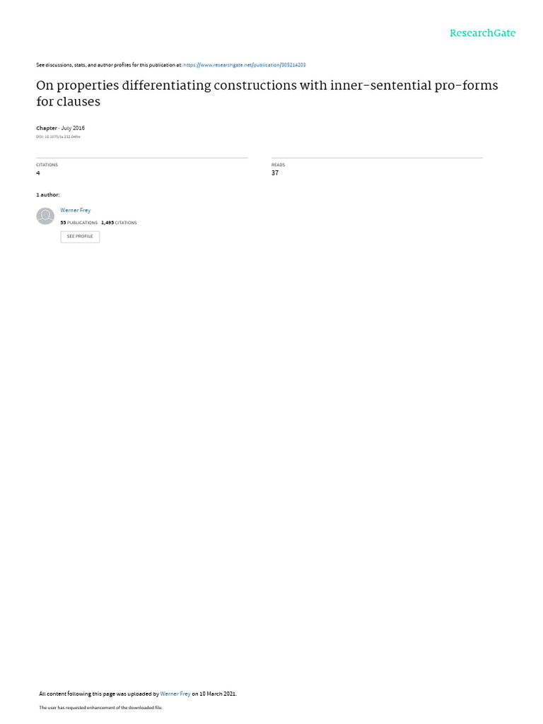 FREY Diff Prop Proform Constr | PDF | Clause | Syntax