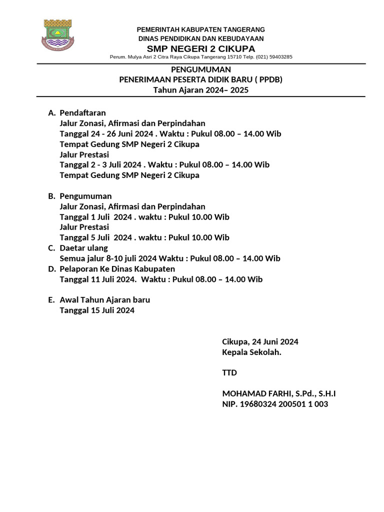 PENGUMUMAN PPDB | PDF