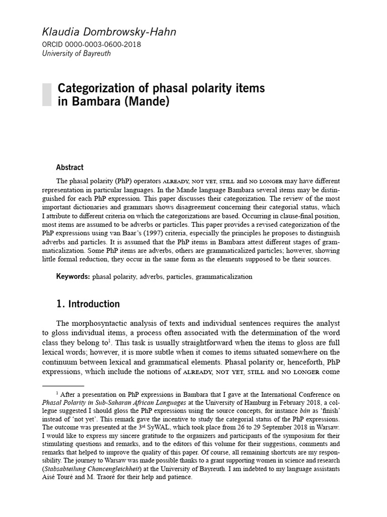 Categorization of Phasal Polarity I | PDF | Part Of Speech | Word