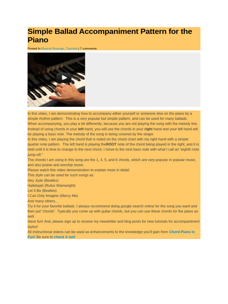 Simple Ballad Piano Accompaniment Guide | PDF