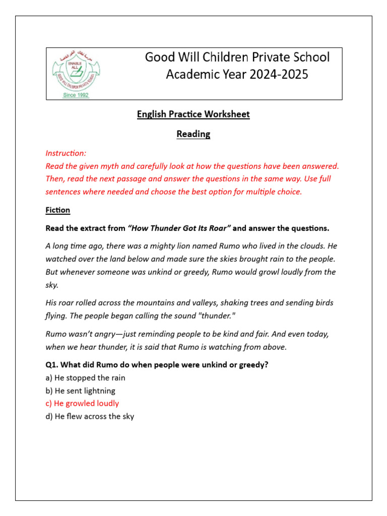 English Practice Worksheet - Term 3 | PDF