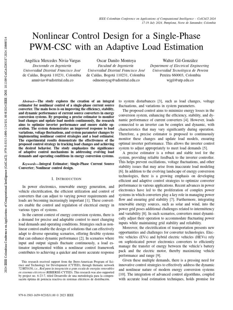 Nonlinear Control Design For A Single-Phase PWM-CSC With An Adaptive Load Estimation | PDF ...