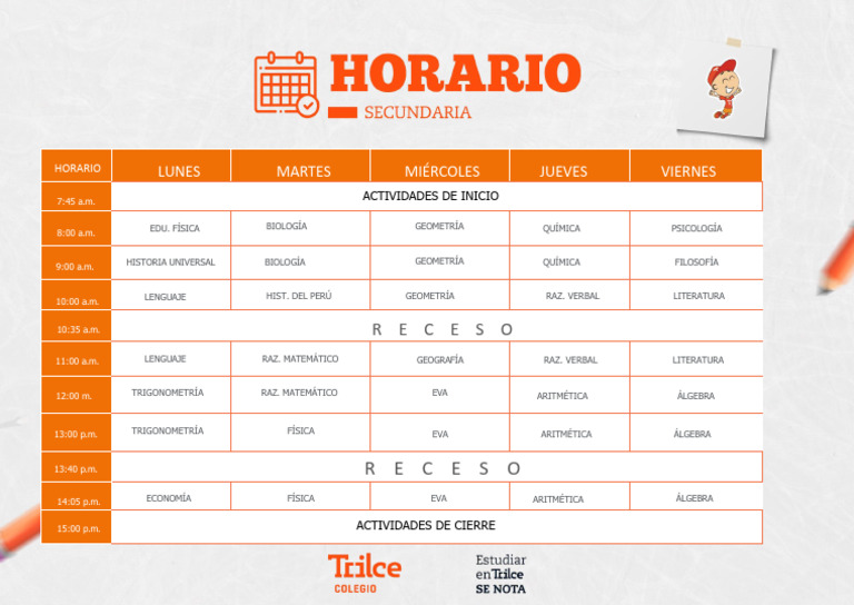 Horario 5to Wise -Secundaria-2025 | PDF
