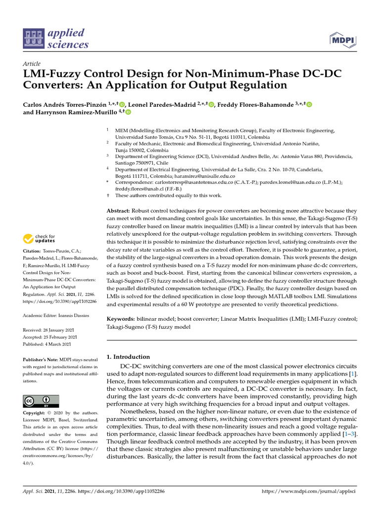 LMI-Fuzzy Control Design For Non-Minimum-Phase DC-DC Converters An Application For Output ...