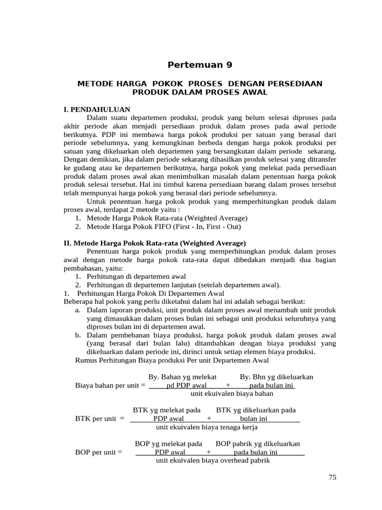 Pertemuan 9 Metode Harga Pokok Proses Dengan PDP Awal Metode Average | PDF