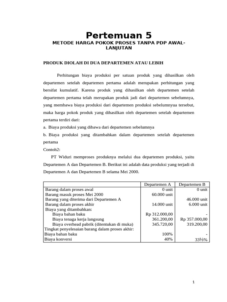 Pertemuan 5 Metode Harga Pokok Proses Tanpa PDP Awal-Lanjutan | PDF