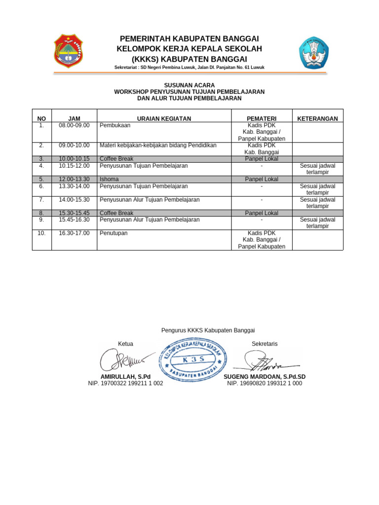 Susunan Acara k3s Banggai | PDF