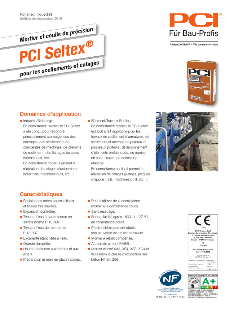 Mortier PCI Seltex® : Fiche Technique | PDF | Béton | Mortier (matériau)