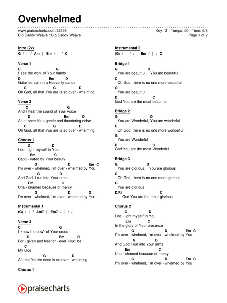 Overwhelmed (Big Daddy Weave) Chord Chart - G - 2 Column Layout | PDF ...
