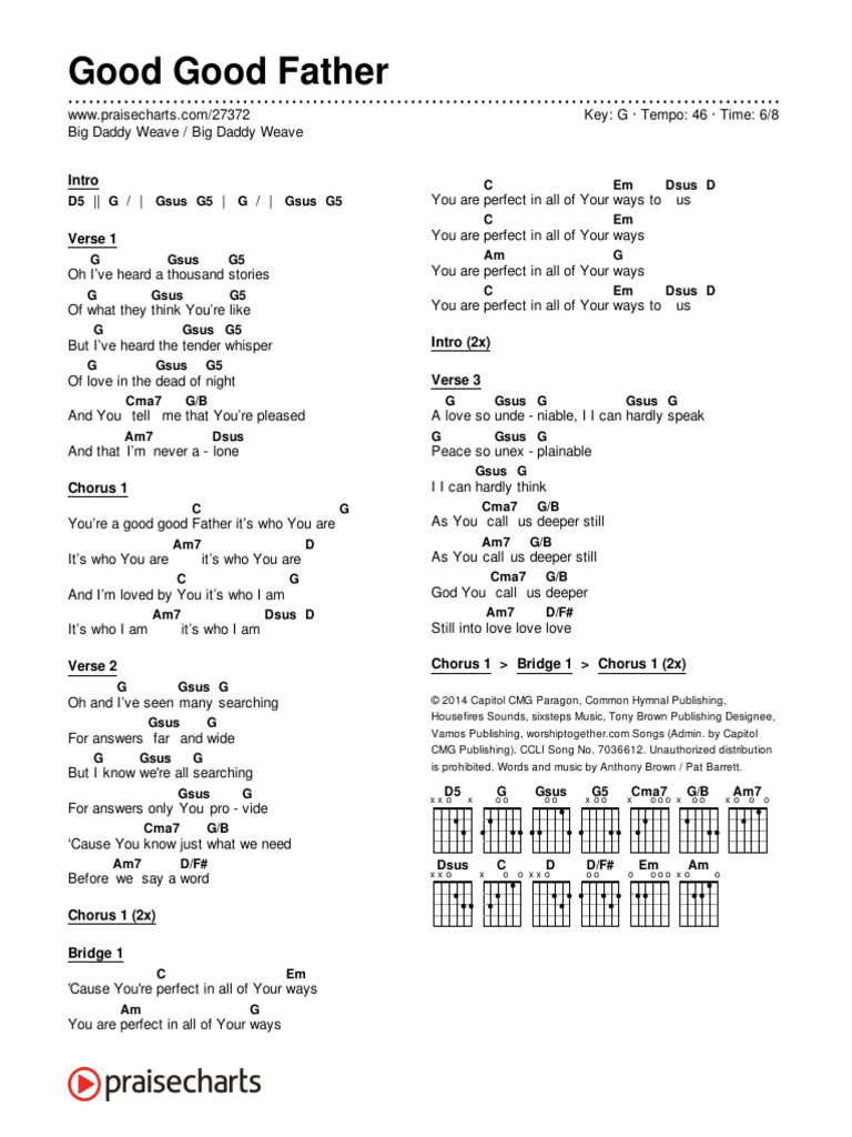 Good Good Father (Big Daddy Weave) Chord Chart - G - 2 Column Layout ...