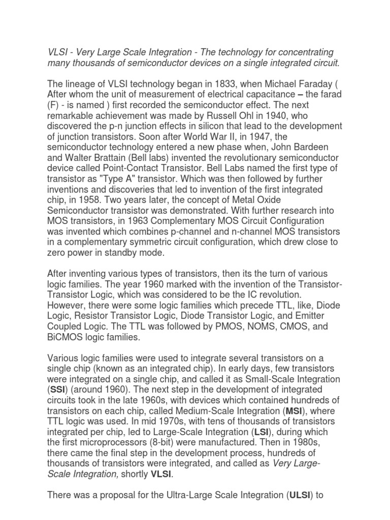 Vlsi Evolution Pdf Very Large Scale Integration Integrated Circuit