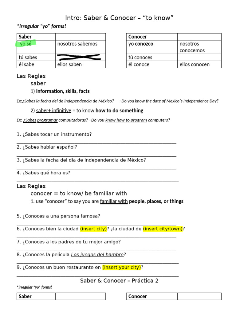 Saber vs. Conocer: Reglas y Práctica | PDF