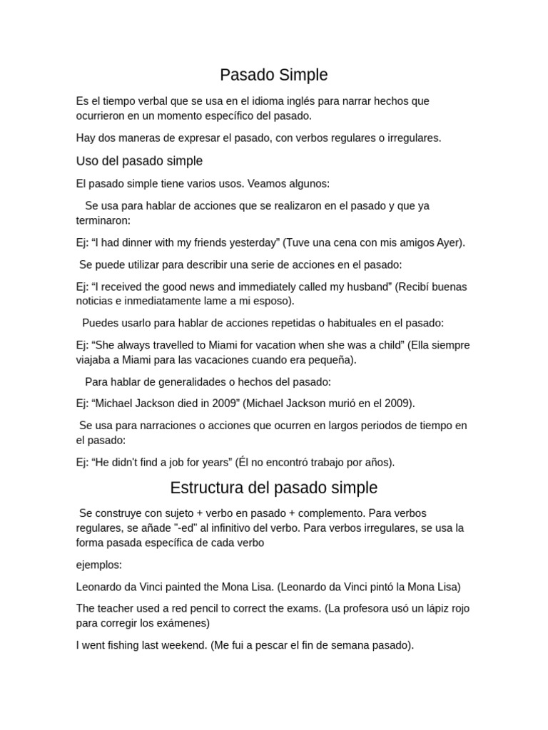 Pasado Simple Pdf Verbo Lingüística