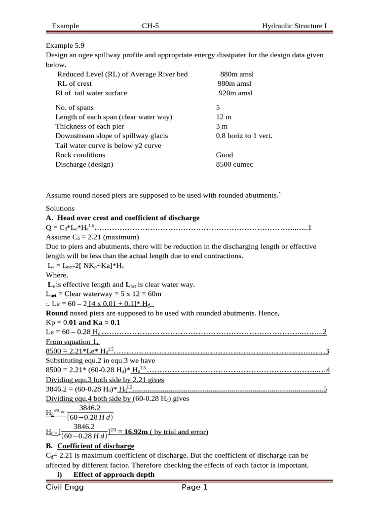 Example On Spillway, Energy Dissipators and Oulet Works 3 | PDF | Spillway | Continuum Mechanics