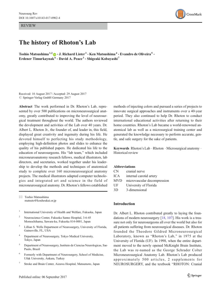 The History of Rhoton's Lab | PDF | Neurosurgery | Human Brain