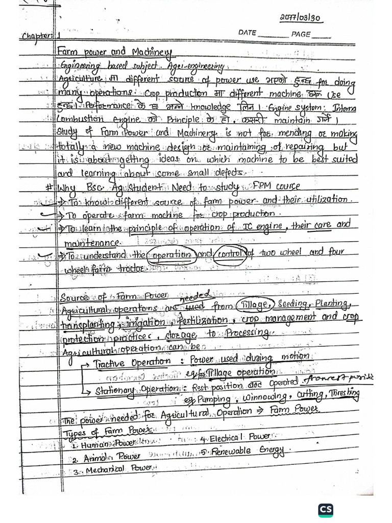 Farm Power and Machinery For BSC - Ag Handwritten Note | PDF