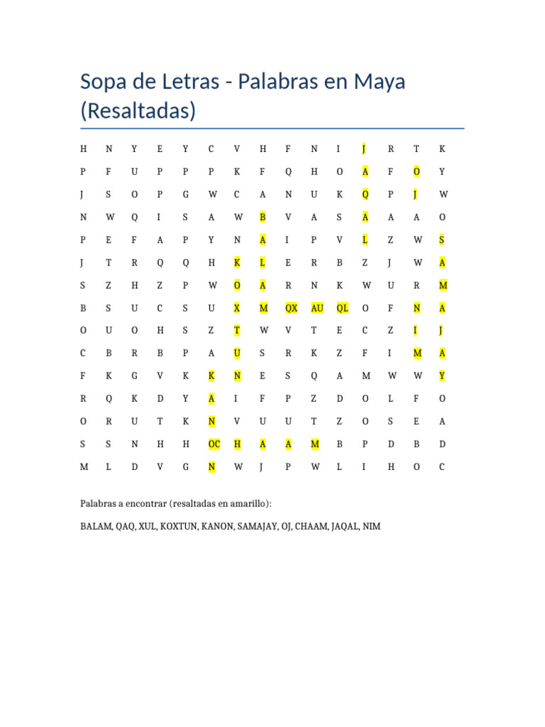 Sopa de Letras Maya Resaltada | PDF