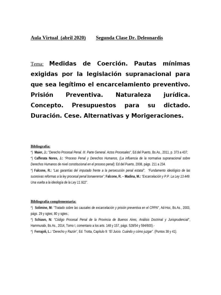 Aula Virtual 2020 Clase Sobre Prisión Preventiva | PDF | Mandato | Habeas corpus