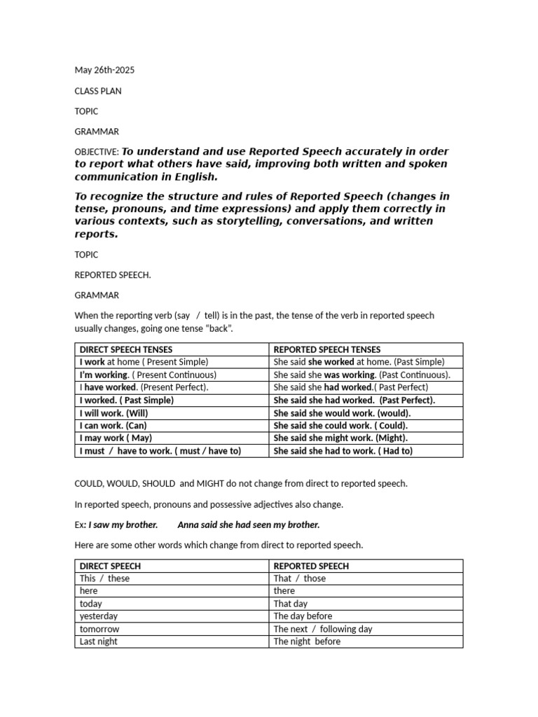 0c92b30c Reported Speech | PDF | Verb | Grammatical Tense