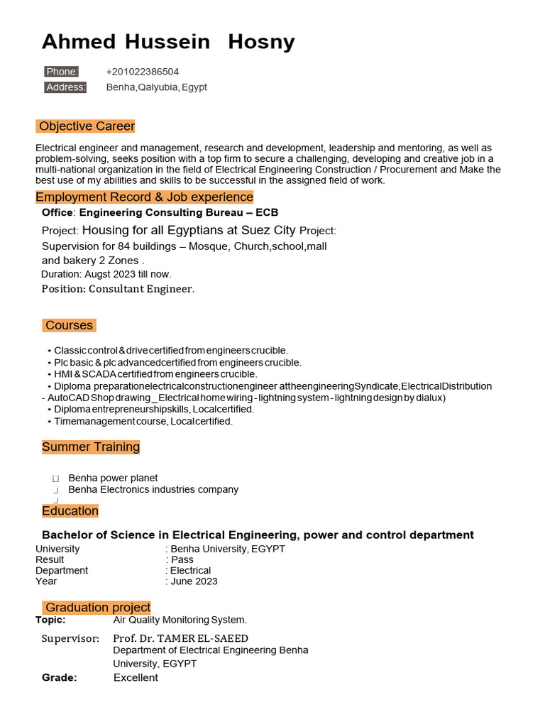 Ahmed Hussein Hosny 1CV | PDF