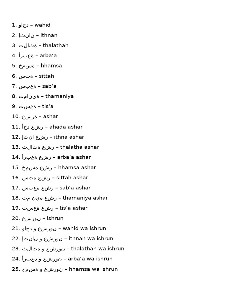 Arabic Numbers 1 to 99 | PDF