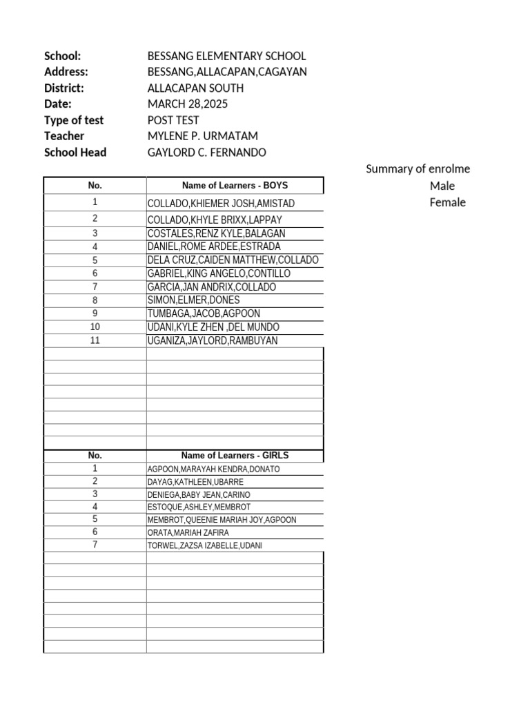 Bessang Eccd Post Test 2024 2025 | PDF