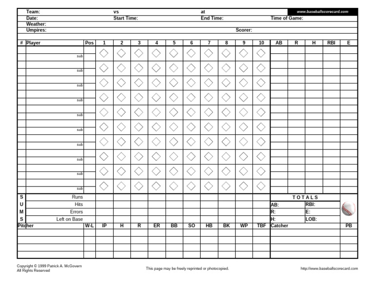 Baseball Scoresheet Template 28 | PDF