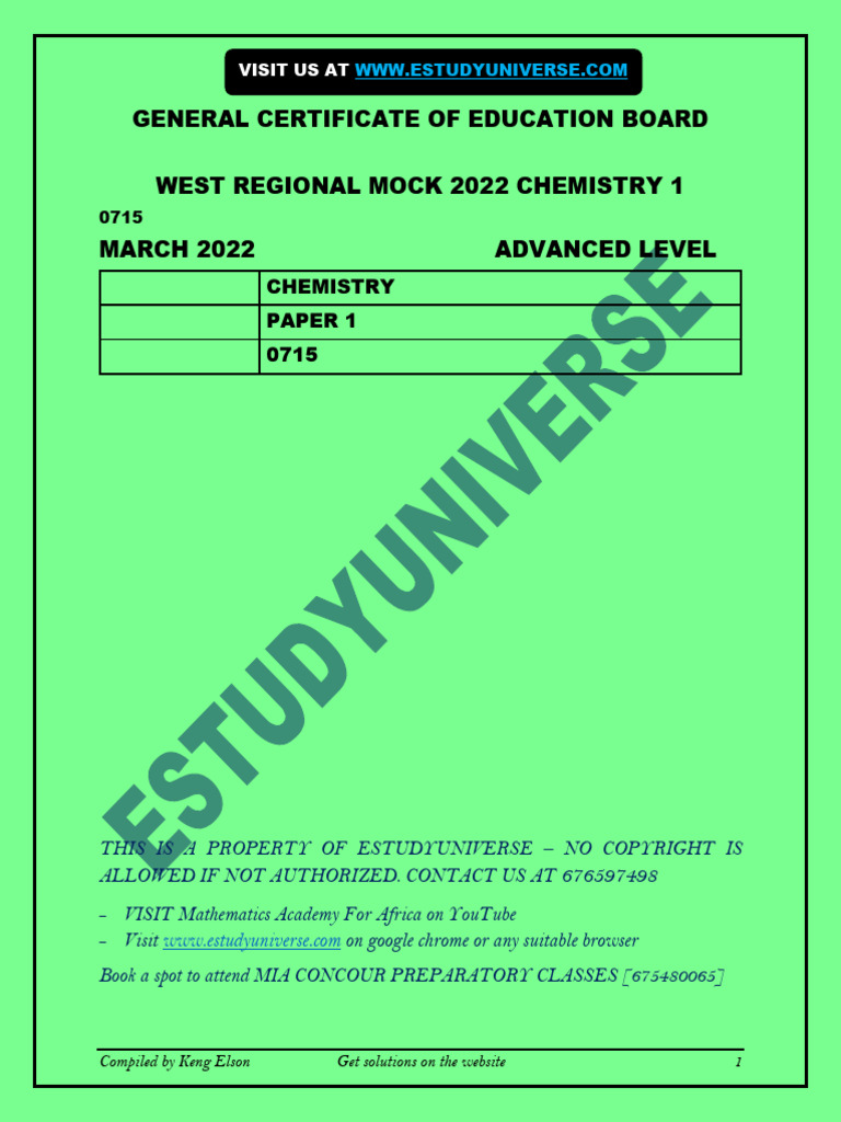 West Mock 2022 Chem p1 - Mafa - 073450 | PDF | Chemical Bond | Chemistry