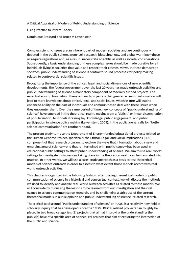 Evaluating Public Understanding of Science | PDF | Science | Knowledge