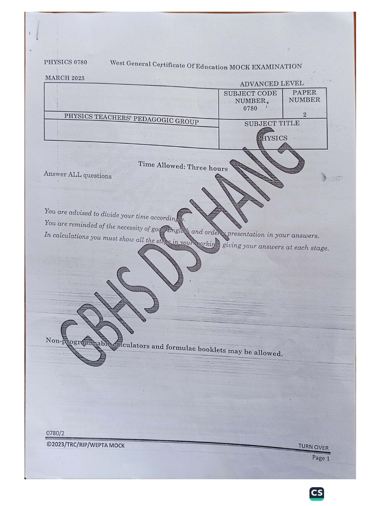 West Physics Mock 2023 | PDF