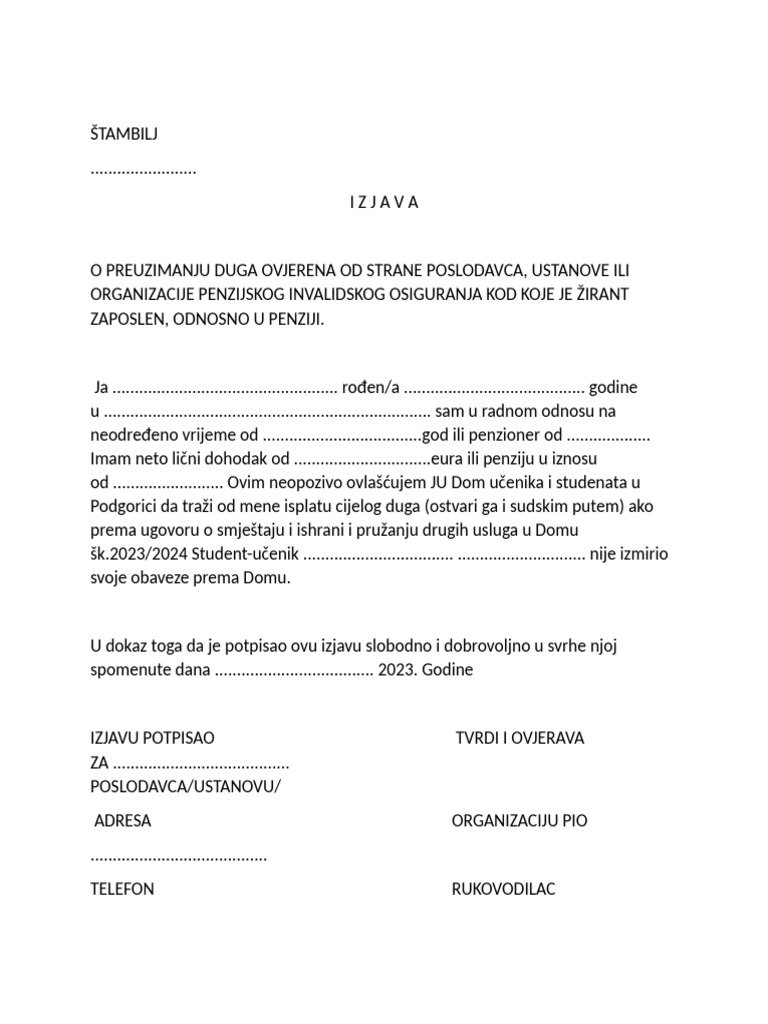 Izjava 2023 | PDF