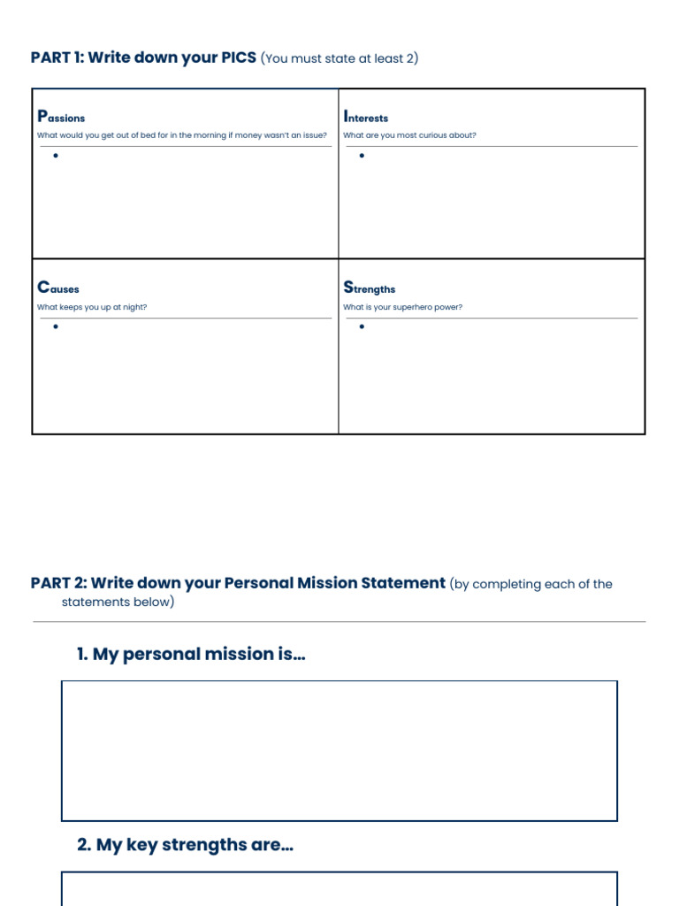 PICS and Personal Mission Statement Worksheet - ALX Foundations | PDF