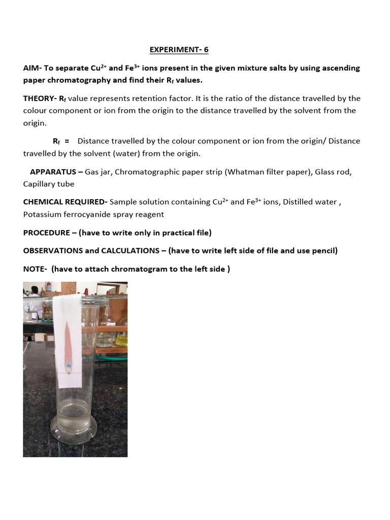 Rf Values in Paper Chromatography Experiment | PDF