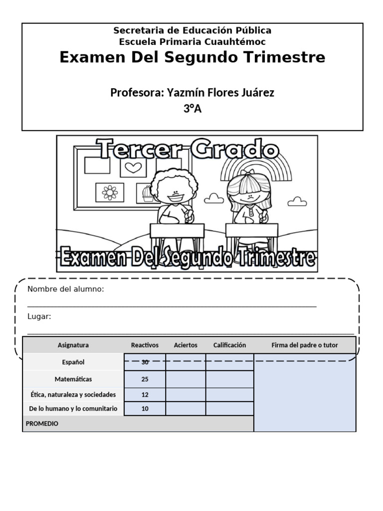 Examen Del Segundo Trimestre 3ro | PDF | Dinosaurios