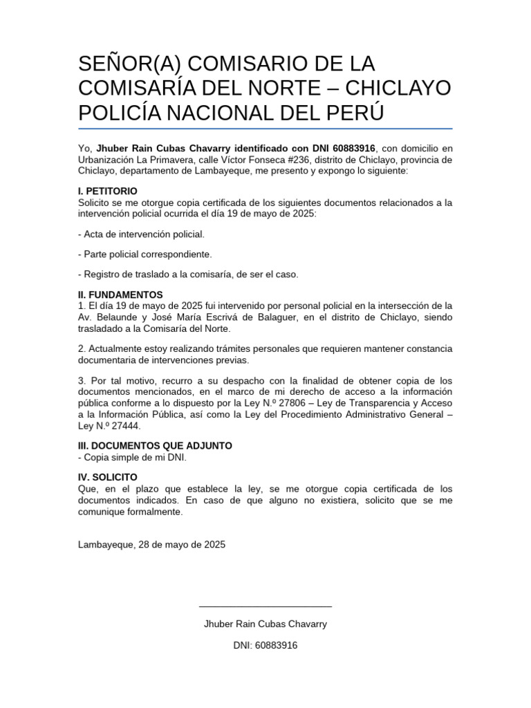 solicitud comisaria | PDF