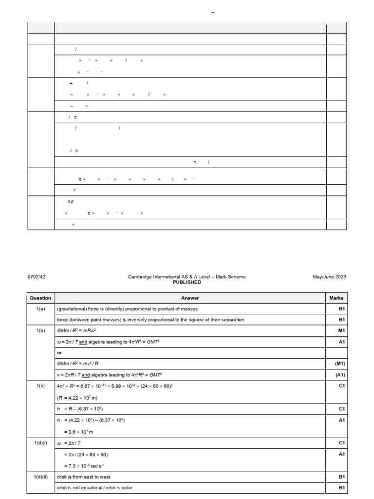 Gravitational Field Mark Scheme | PDF | Gases | Force