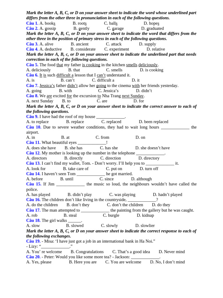 Pronunciation and Grammar Quiz Questions | PDF