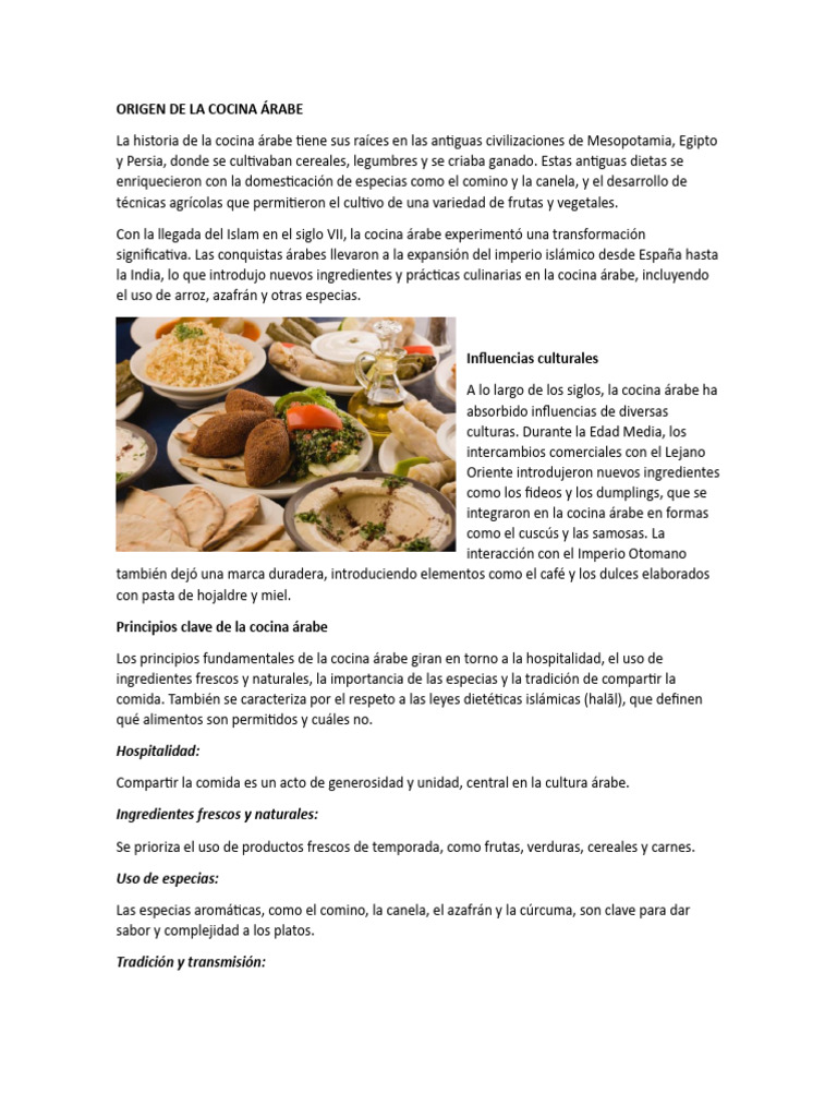 Origen de La Cocina Árabe | PDF | Cocina | Alimentos