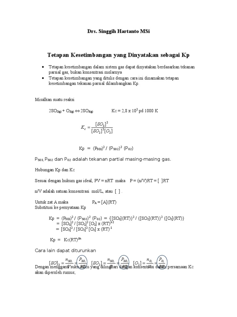 Tetapan Kesetimbangan Yang Dinyatakan Sebagai KP - AKA Depok | PDF