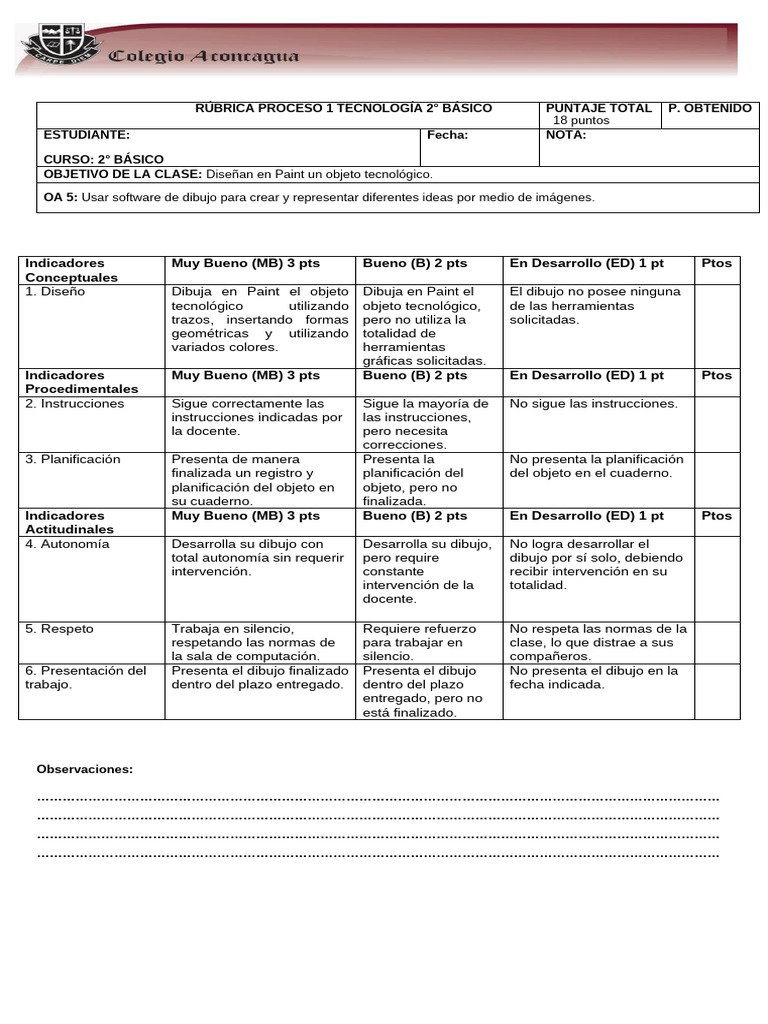 Rúbrica Dibujo Paint | PDF | Dibujo | Informática